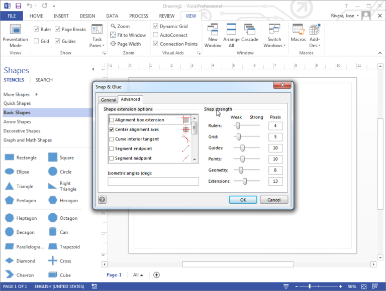 Visio 2013 Snap and Glue Reset Settings | ASCII(63) Software